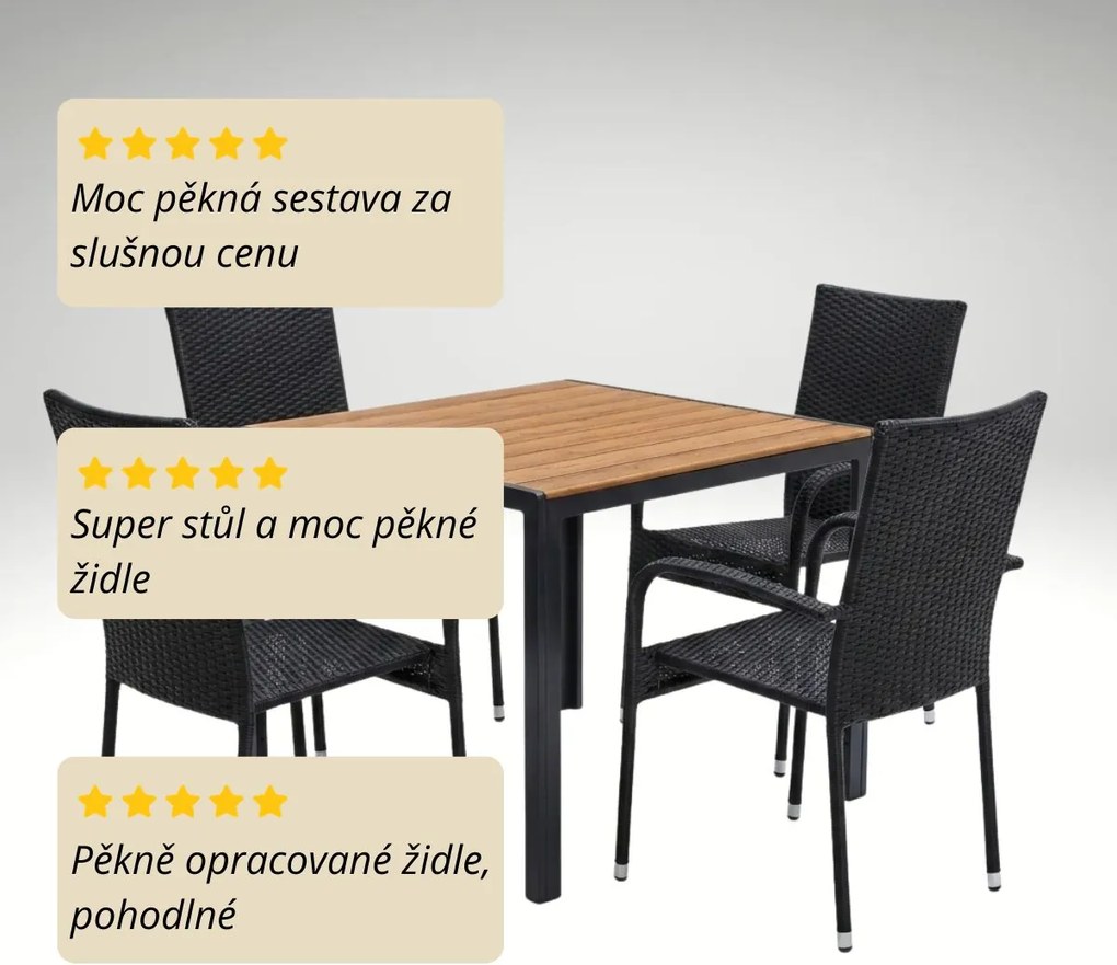 Vikio Zahradní ratanový set 90x90 pro 4 osoby přírodní DT280P