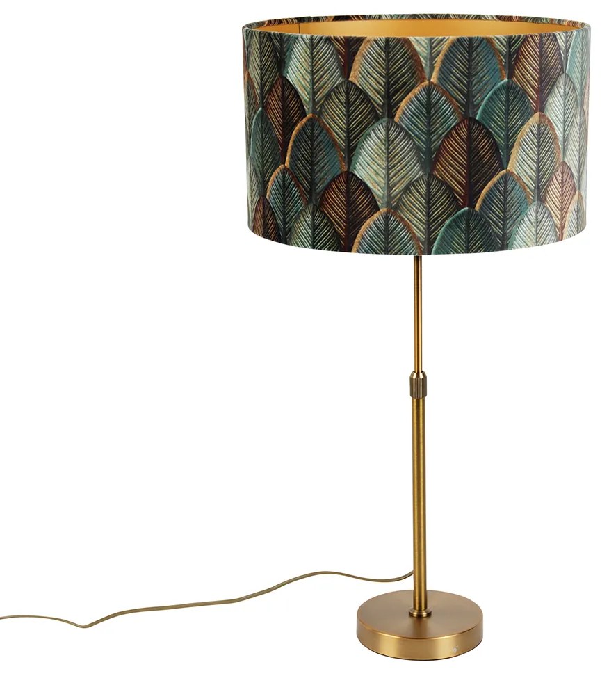 Stolní lampa bronzová s sametovým stínidlem s motivem listů a zlatým vnitřkem - Parte Biano.cz