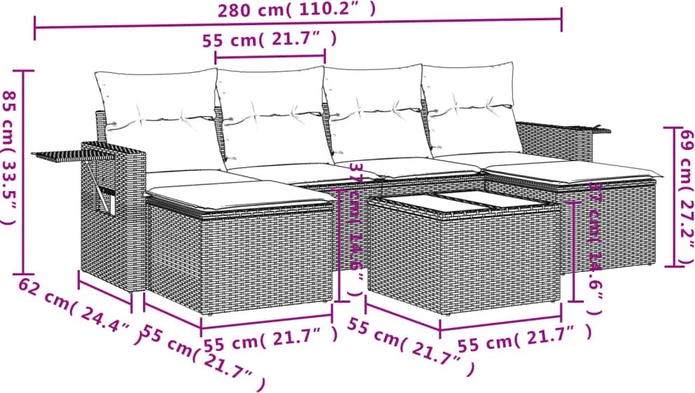 vidaXL 7dílná zahradní sedací souprava s poduškami polyratan [3252863] Barva: grey and dark grey
