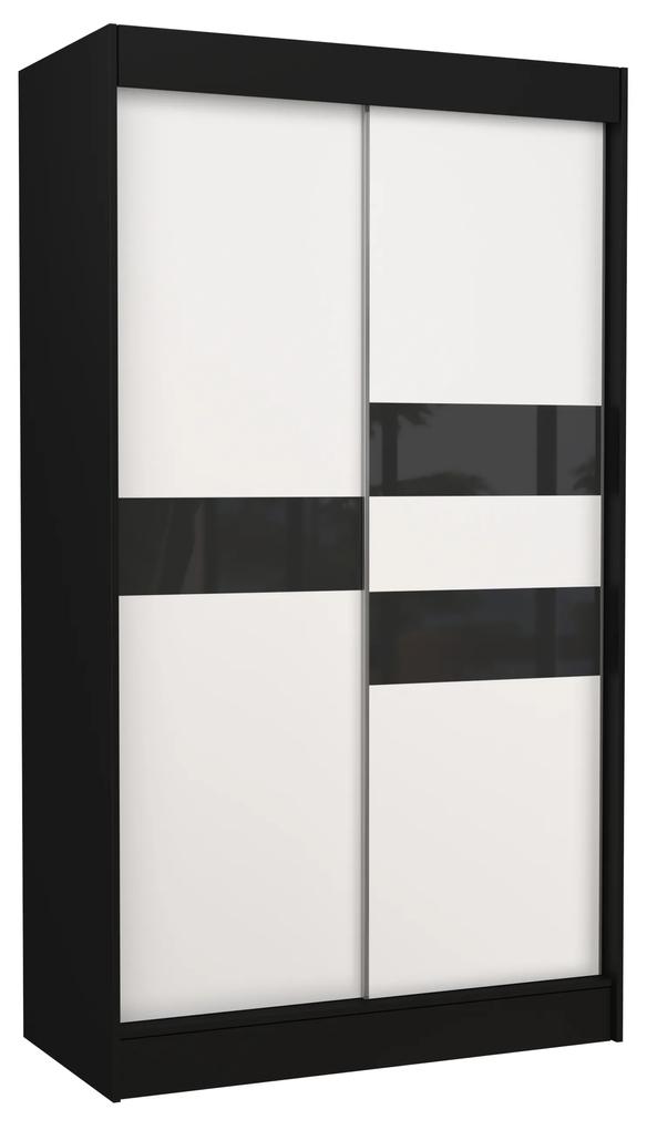Posuvná skříň s lacobel BATIA Šířka: 150, Hlavní barva: Bílá, Další barva: Černý Lacobel