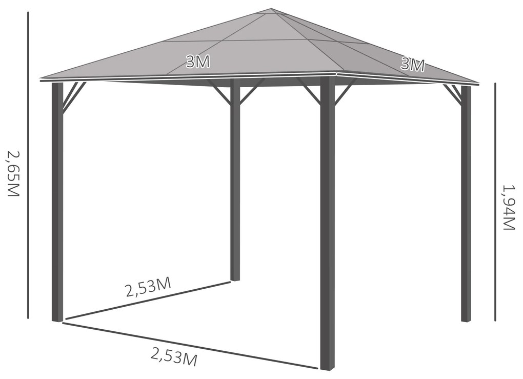 Outsunny altán 3 x 3 m zahradní altán party stan s bočními panely PC střecha hliníková tmavě šedá