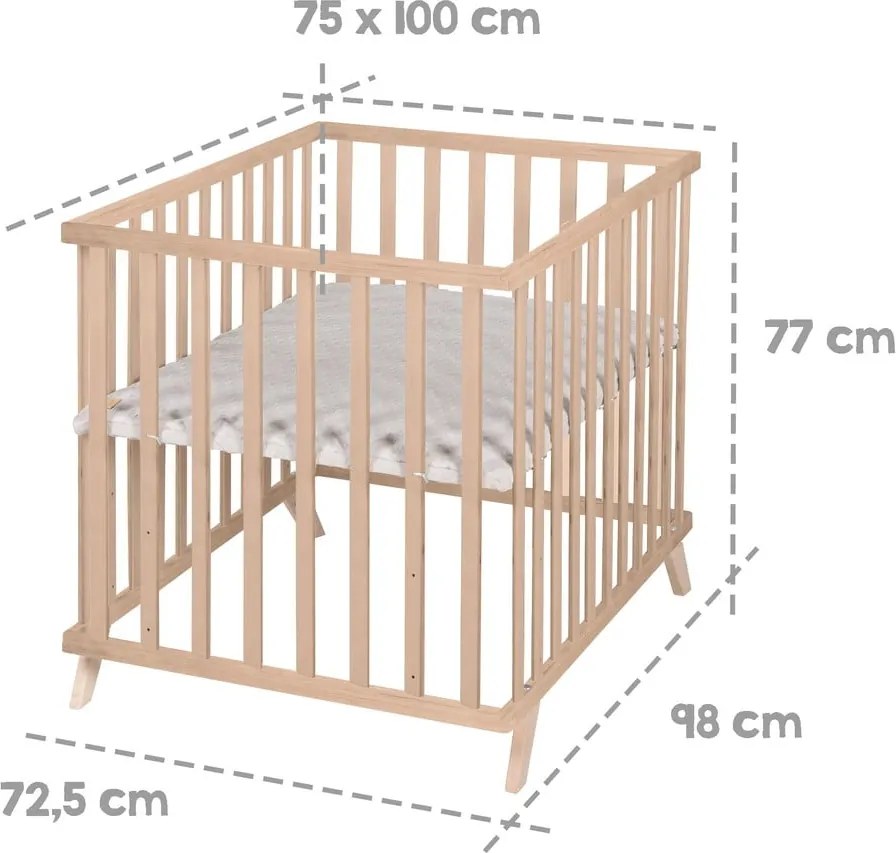 Dětská ohrádka z bukového dřeva s nastavitelnou výškou 75x100 cm v přírodní barvě Lil Planet – Roba
