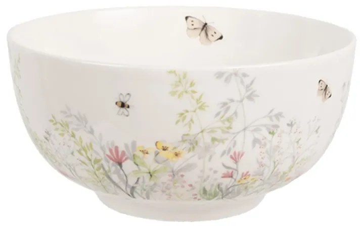 Bílá porcelánová miska na polévku s lučními květinami a motýlky Wildflower Fields – 500 ml
