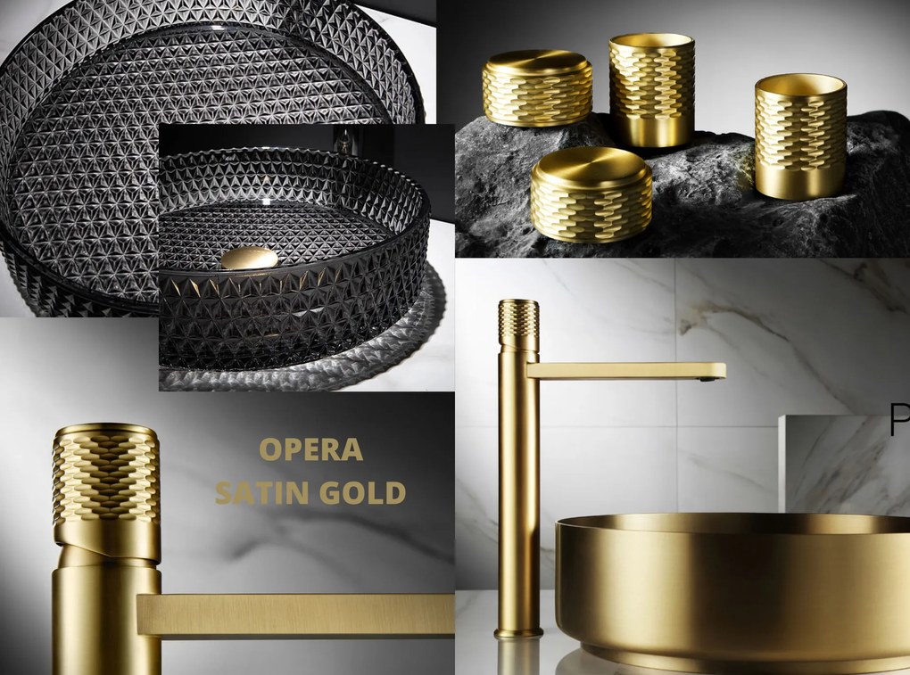 Waterfall Černo zlatý umyvadlový set Opera Satin Gold