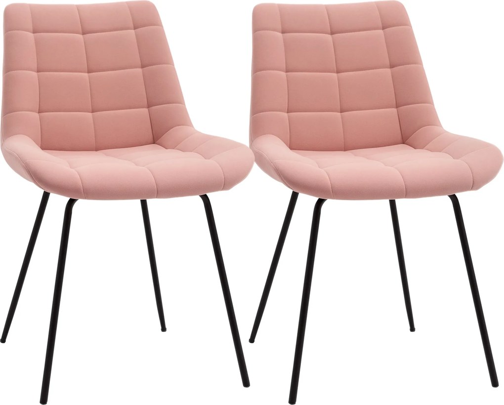 HOMCOM Sada 2 Jídelních Židlí - Čalouněné Růžové Židle s Opěrkou, Sametový Potah, Retro Design, Ocelové Nohy, 50 x 61 x 79 cm | Aosom