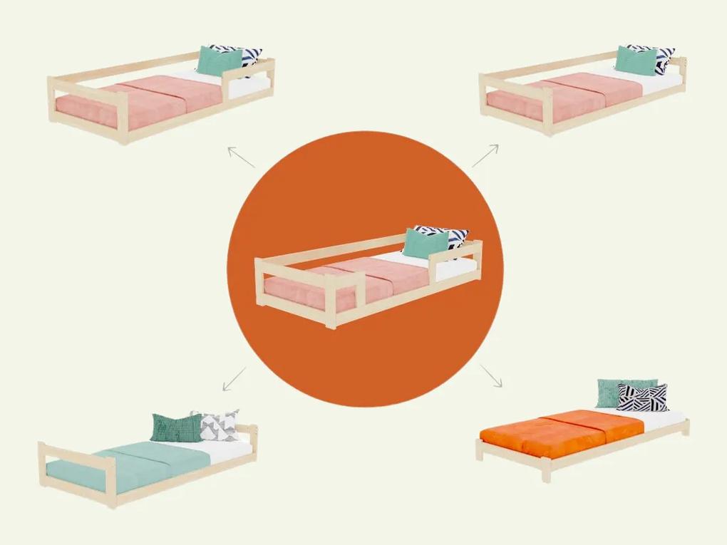 Benlemi Nízká jednolůžková postel ze dřeva SAFE 5v1 se zábranou Zvolte barvu: Béžová, Zvolte rozměr: 80x200 cm, Zvolte zábranu: S jednou zábranou