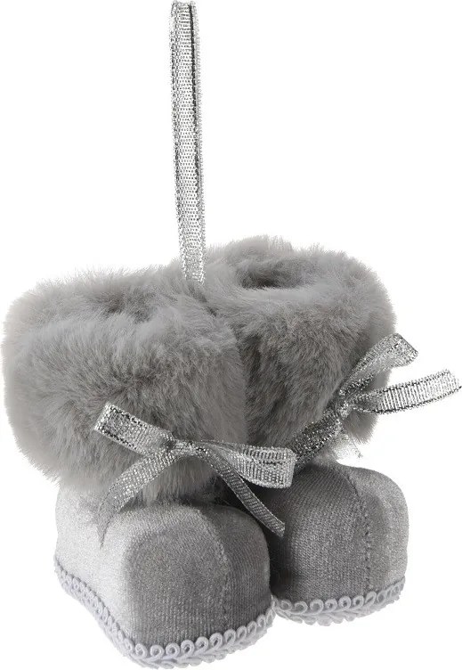 Závěsné huňaté botičky v šedé barvě 8 cm