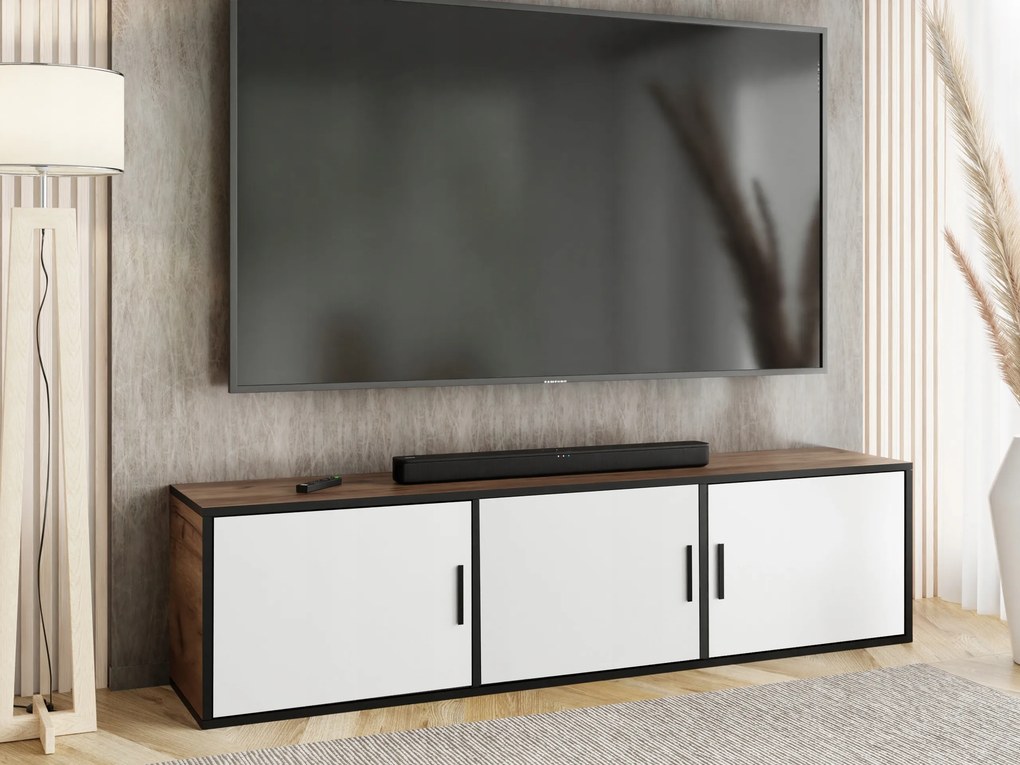 TV skříňka ROJO 3 dub Craft zlatý + bílý uzavřená TV skříňka s policí