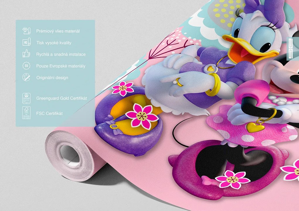 Dětská vliesová fototapeta na zed' Minnie a Daisy Květiny, Disney | 202 x 90 cm | DFTDNH 5390
