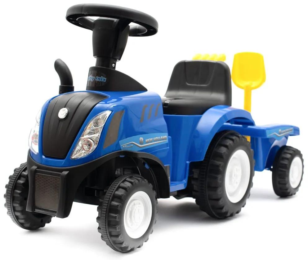 Dětské odrážedlo traktor s vlečkou a nářadím Baby Mix New Holland modrý Modrá