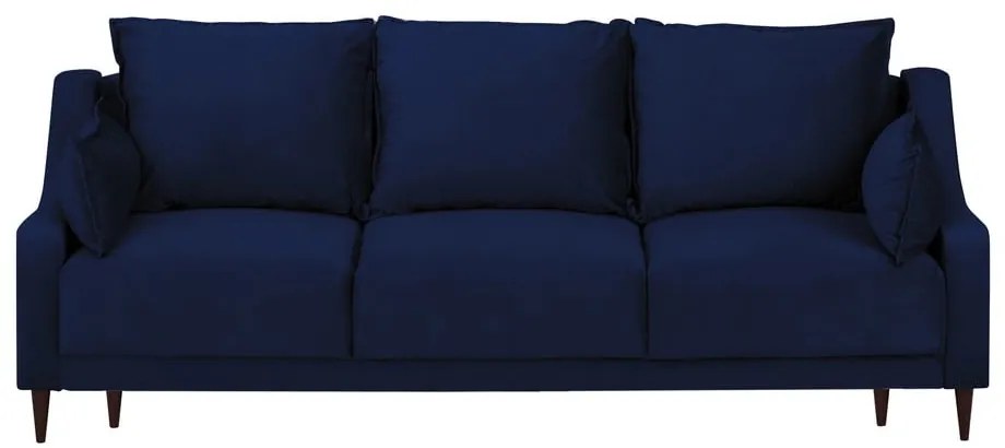 Modrá sametová rozkládací pohovka s úložným prostorem Mazzini Sofas Freesia, 215 cm