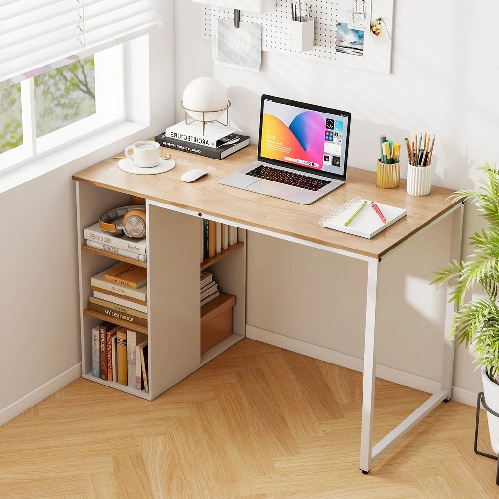 Costway 115 cm počítačový stůl moderní domácí s 5 úložnými přihrádkami natural