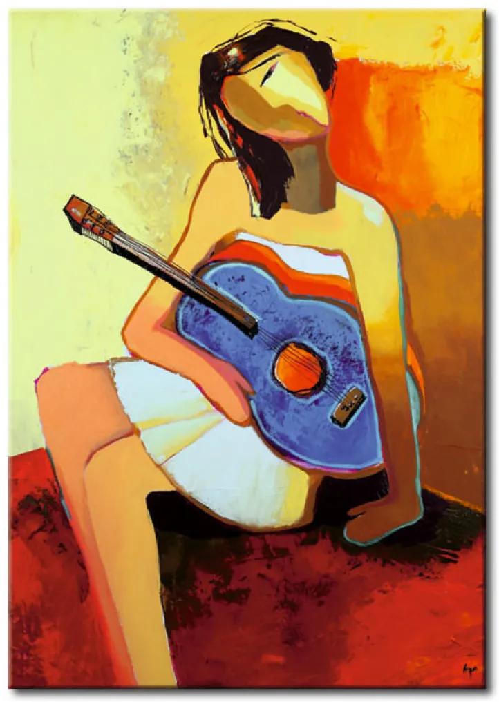 Obraz Dívka s kytarou (1dílný) - portrét ženy s motivem hudby