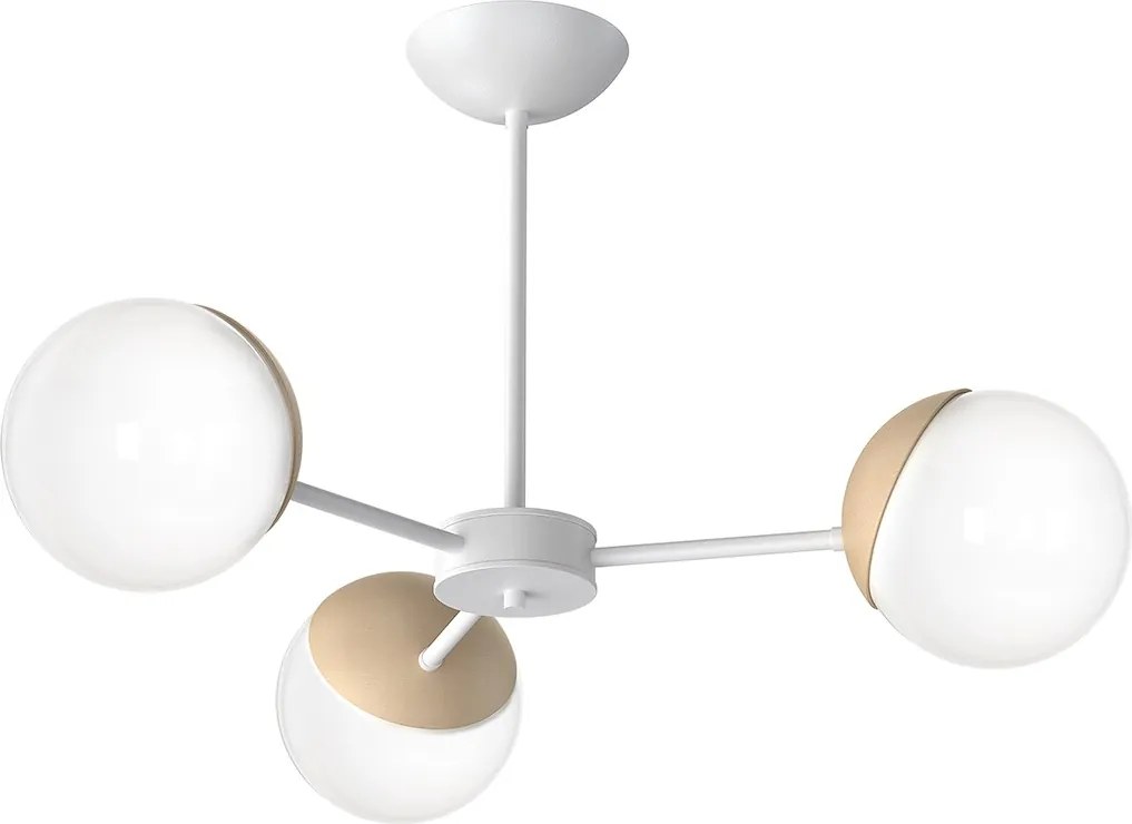 Stropní svítidlo Sfera, 3x bílé skleněné stínítko, w/dřevo, x