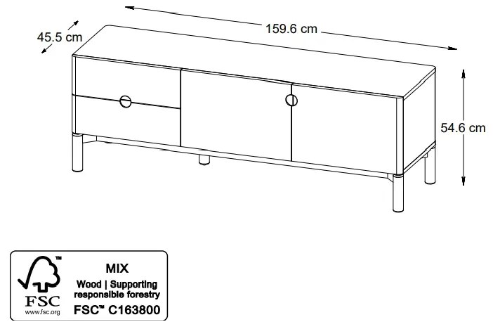 Designový TV stolek Takayoshi 160 cm tmavě hnědý