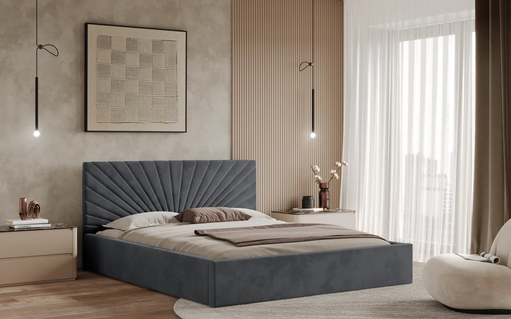 Postel BACOLI 140x200 tmavěšedá s úložným prostorem