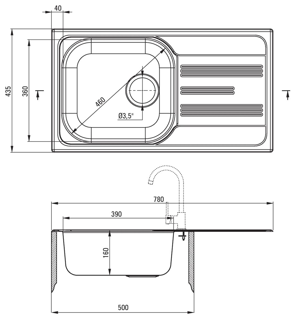 Deante Xylo, nerezový dřez na desku 1-komorový Z/O 780x435x160 3,5" + sifon, vzor dekor, ZEX_3113