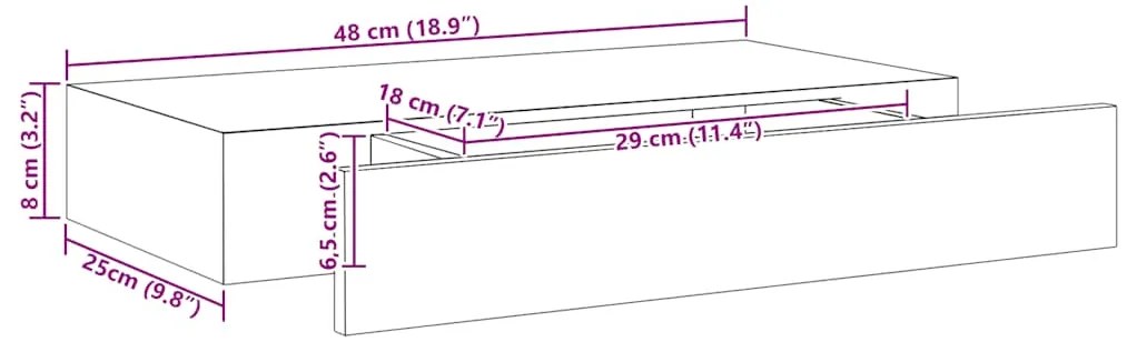 vidaXL Marketos Plovoucí nástěnná police se zásuvkou černá 48 x 25 x 8 cm