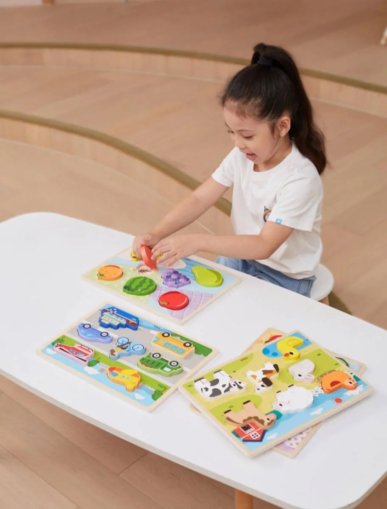 VIGA DŘEVO Vkládačka baby puzzle vkládací na desce doprava 7 dílků 447013
