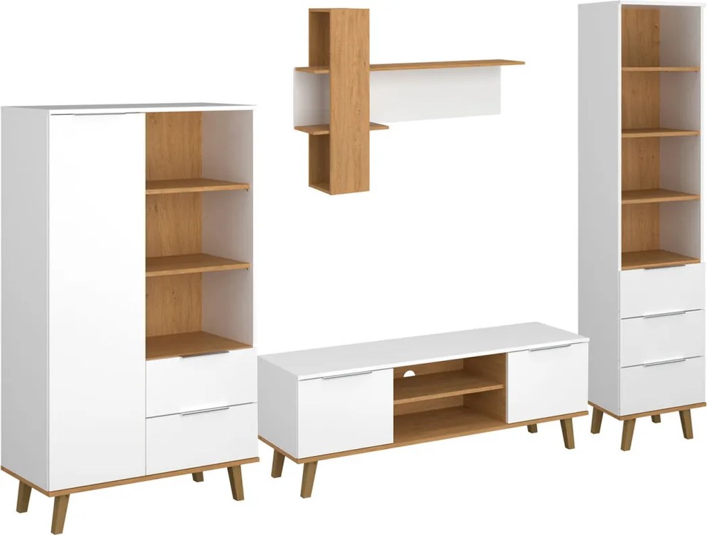 Obývací sestava 2.8 m bílá / dub kamenný Neptun