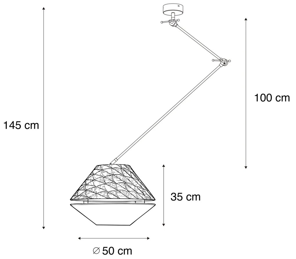 Závěsné svítidlo černé s dvojitým sametovým stínidlem s designem listů a béžovou barvou - Blitz
