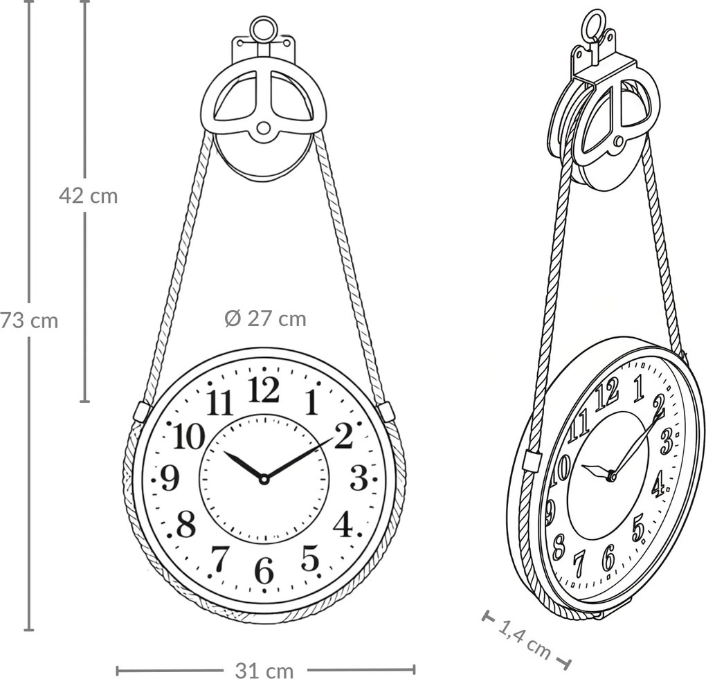 Nástěnné hodiny na jutovém provazu PALO, Ø 27 cm