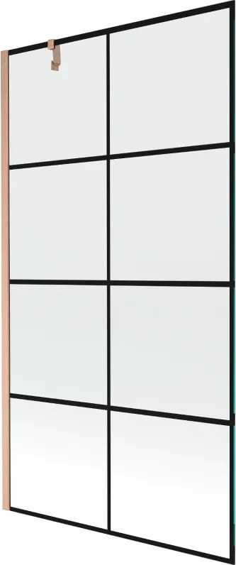 Mexen Next, 1-křídlová vanová zástěna 100 x 150 cm, 6mm čiré sklo - černý vzor, měděná matná, 895-100-000-00-70-77
