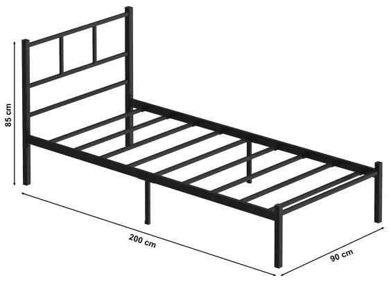 Kovová jednolůžková postel ROVAN 90x200 cm černá nosnost 120 kg