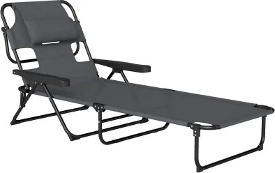 Outsunny sluneční lehátko zahradní lehátko relaxační lehátko, skládací, odolné proti povětrnostním vlivům, 194 cm x 72 cm x 89 cm, černá + tmavě šedá