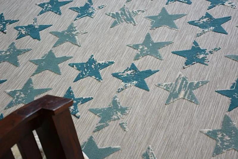Kusový koberec LISBOA 27219/754 hvězda tyrkysový