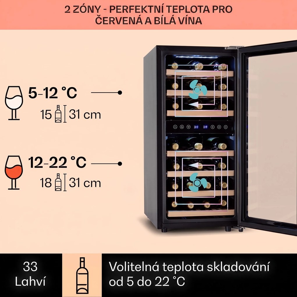 Klarstein Vinamour 33 Duo vinotéka 2 zóny 89 l / 33 lahví 5-18°C Touch