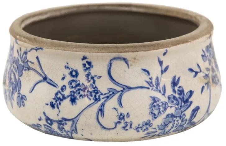 Nízký keramický obal na květináč s modrými květy Nichole – 17x7 cm