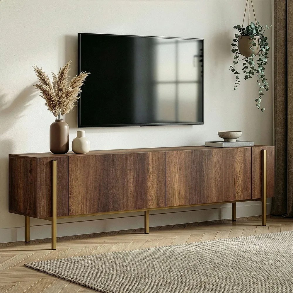 TV stolek v dekoru ořechu v tmavě přírodní barvě 180x45x30 cm Nexus – Kalune Design