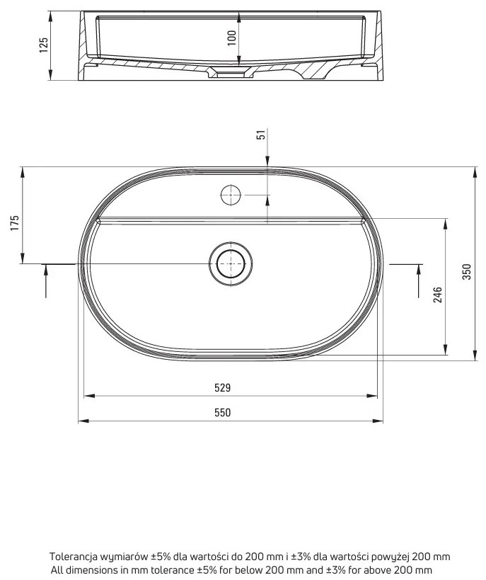 Deante Silia, granitové umyvadlo na desku 550x350x125mm, antracitová metalíza, DEA-CQS_TU6B
