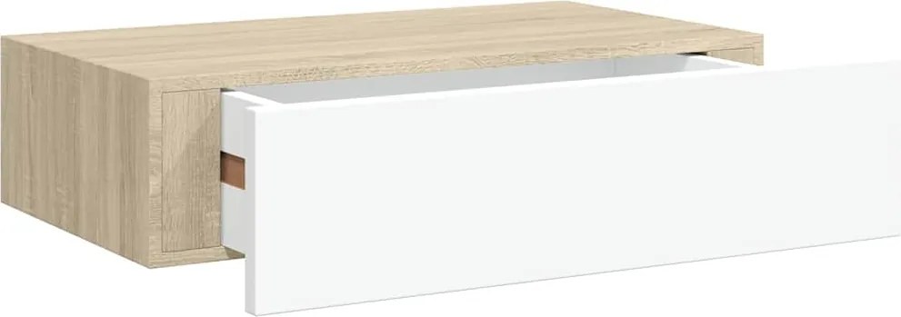 Nástěnné police se zásuvkou 2 ks dub a bílé 40x23,5x10 cm MDF 330250