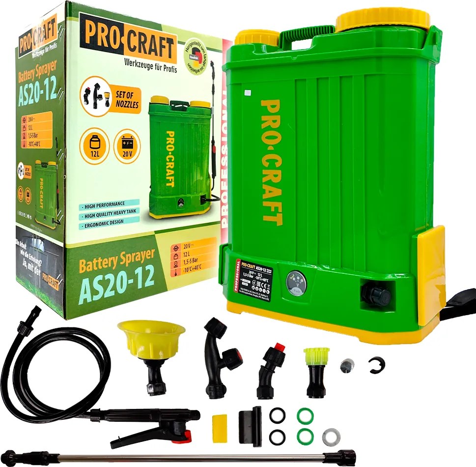 Procraft AS20-12 20V SET - akumulátorový postřikovač  (s 2,0 Ah akumulátorem a nabiječkou)