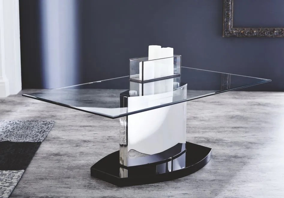 Konferenční stolek HUSUM stříbrná noha / černé sklo dole, výška: 44 cm, šířka: 120 cm, hloubka: 65 cm
