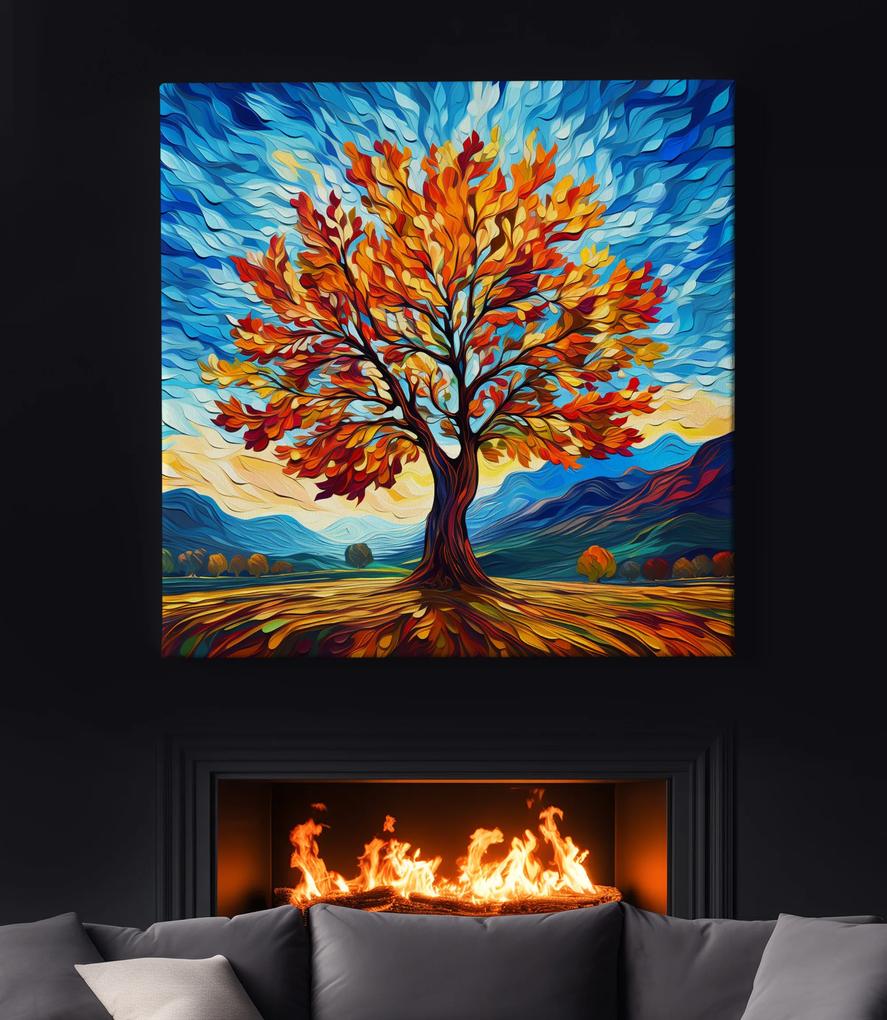 Obraz na plátně - Strom života podzim na obzoru FeelHappy.cz Velikost obrazu: 140 x 140 cm