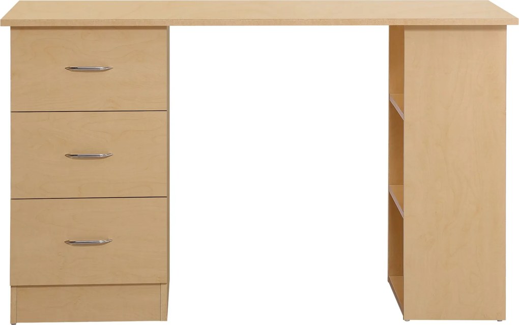 HOMCOM Stůl s úložným prostorem, Počítačový stůl 120 x 50 cm, Stůl s policemi a šuplíky, pro malé prostory, Ložnice, Světle dřevěný vzhled