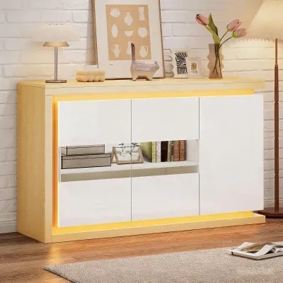 Aosom Moderní příborník, 3 dveře s 4 nastavitelnými přihrádkami, 140 x 40 x 84 cm, bílý