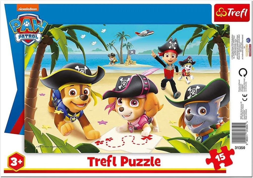 TREFL Puzzle deskové Tlapková Patrola piráti 33x23cm skládačka v rámečku 15 dílků tr31350