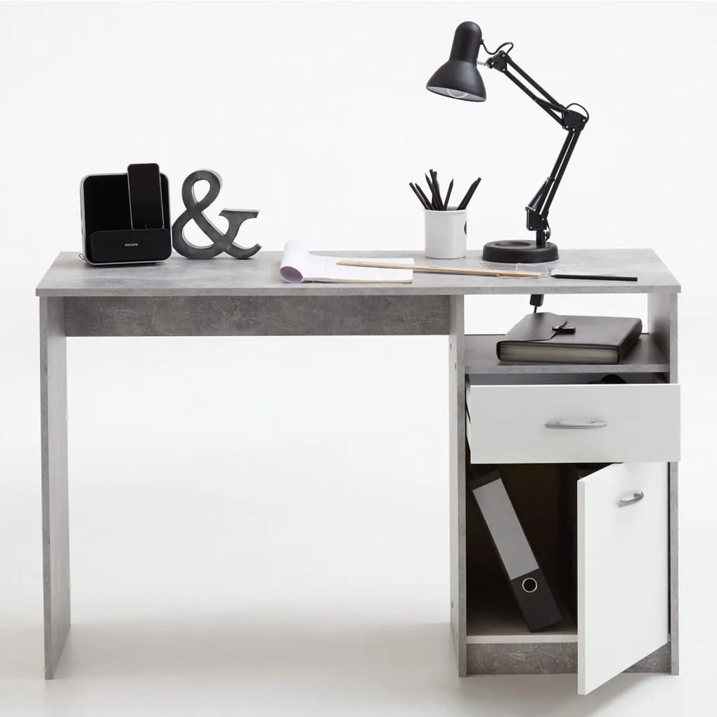 FMD Psací stůl s 1 zásuvkou 123 x 50 x 76,5 cm betonově šedý a bílý - Default Title
