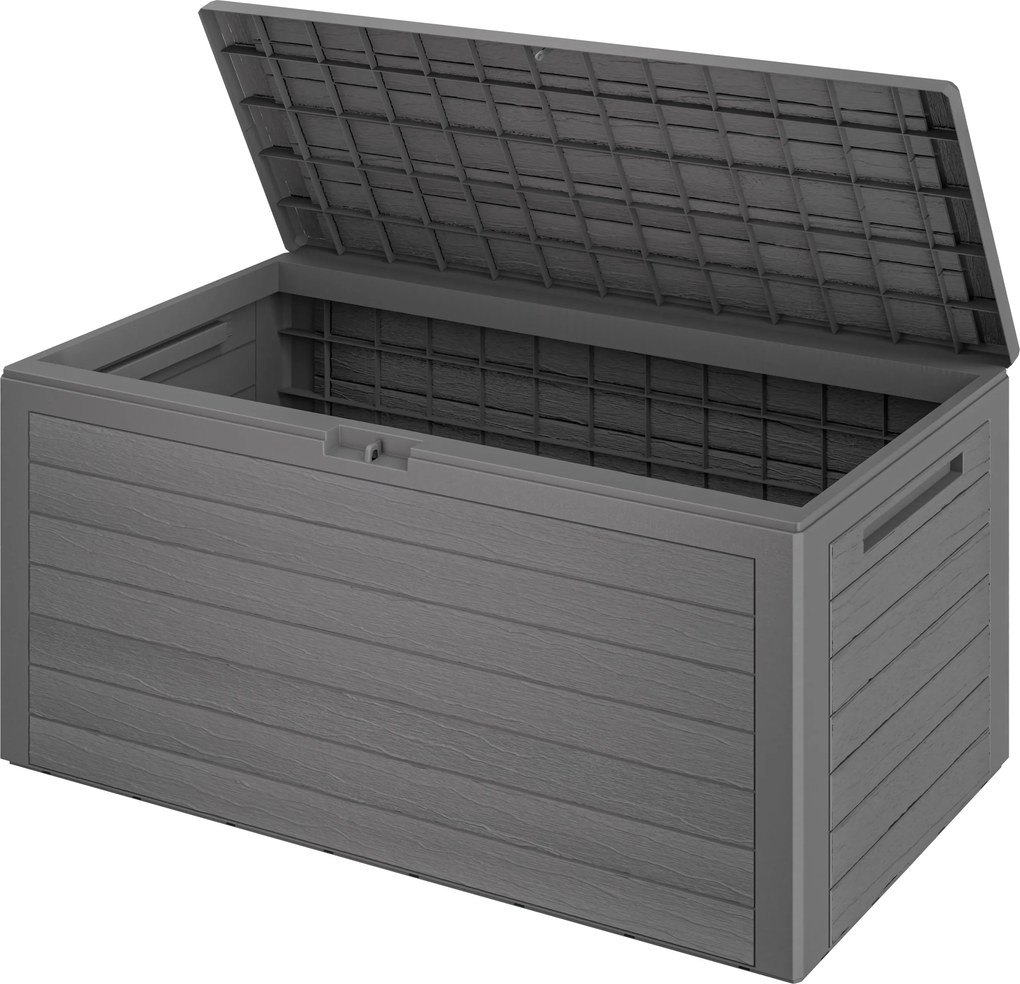 Zahradní úložný box Woody 280L šedý dekor dřeva voděodolné