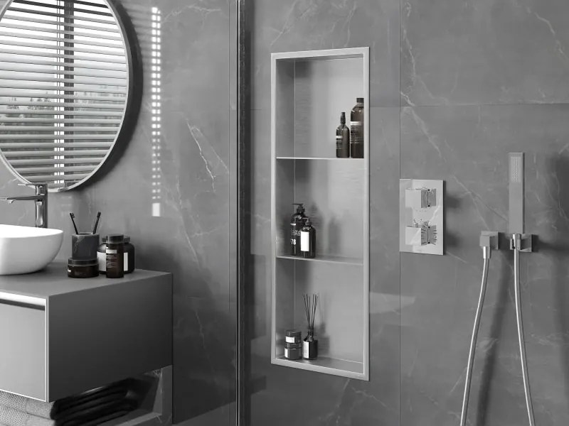 Mexen X-Wall-R nástěnná polička s límcem a policí 90 x 30 cm, inox - 1910903010S