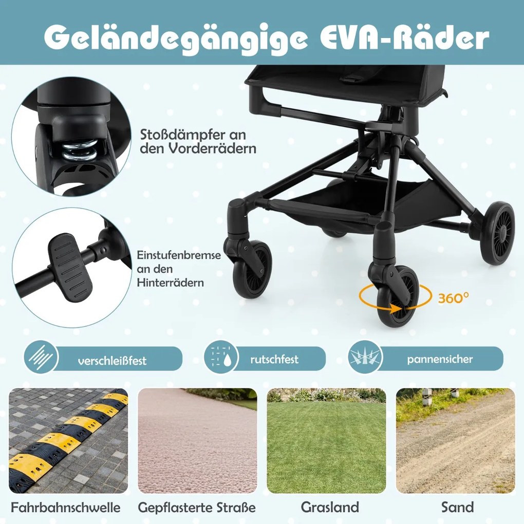 Costway Skládací kočárek s nastavitelnou a odnímatelnou stříškou Travel Buggy