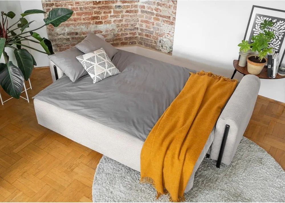 Béžová manšestrová rozkládací/s úložným prostorem pohovka 244 cm Arcadova – ELTAP