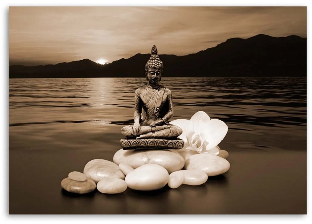 Gario Obraz na plátně Buddha na kamenech - černobílý Rozměry: 60 x 40 cm