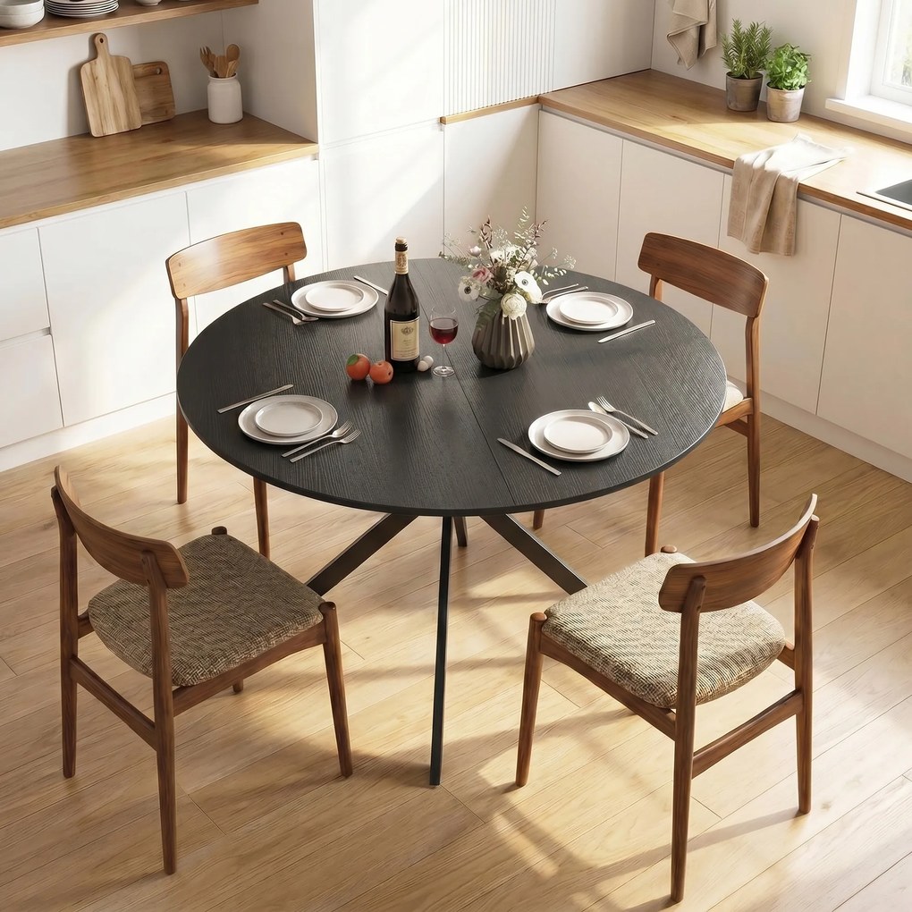 HOMCOM kulatý jídelní stůl pro 4, Ø120 cm, industriální styl s ocelovými X-nohami, pro jídelnu, kuchyni nebo domácí kancelář, černý