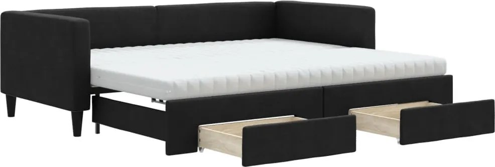 Válenda s přistýlkou a zásuvkami černá 90 x 200 cm textil 3196634
