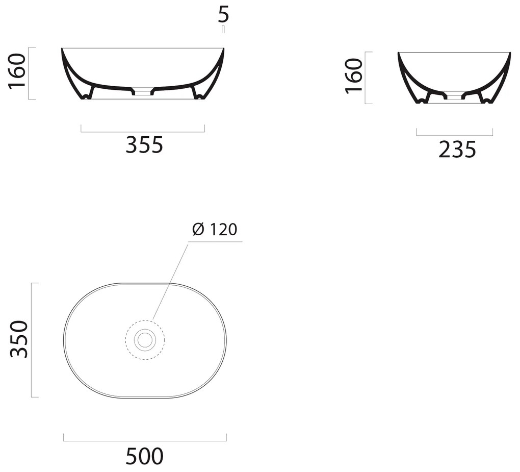 GSI GSI, PURA keramické umyvadlo na desku 50x35cm, bílá ExtraGlaze, 886011